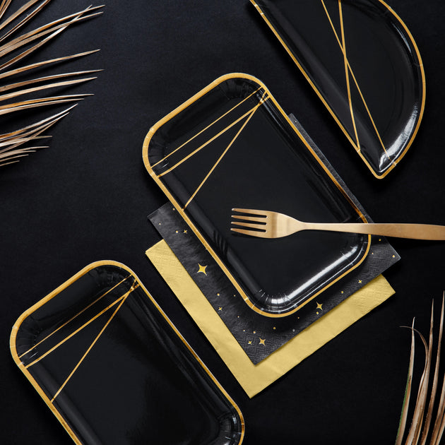 Black & Gold Rectangular Plates (6 Pack) – Forever Party